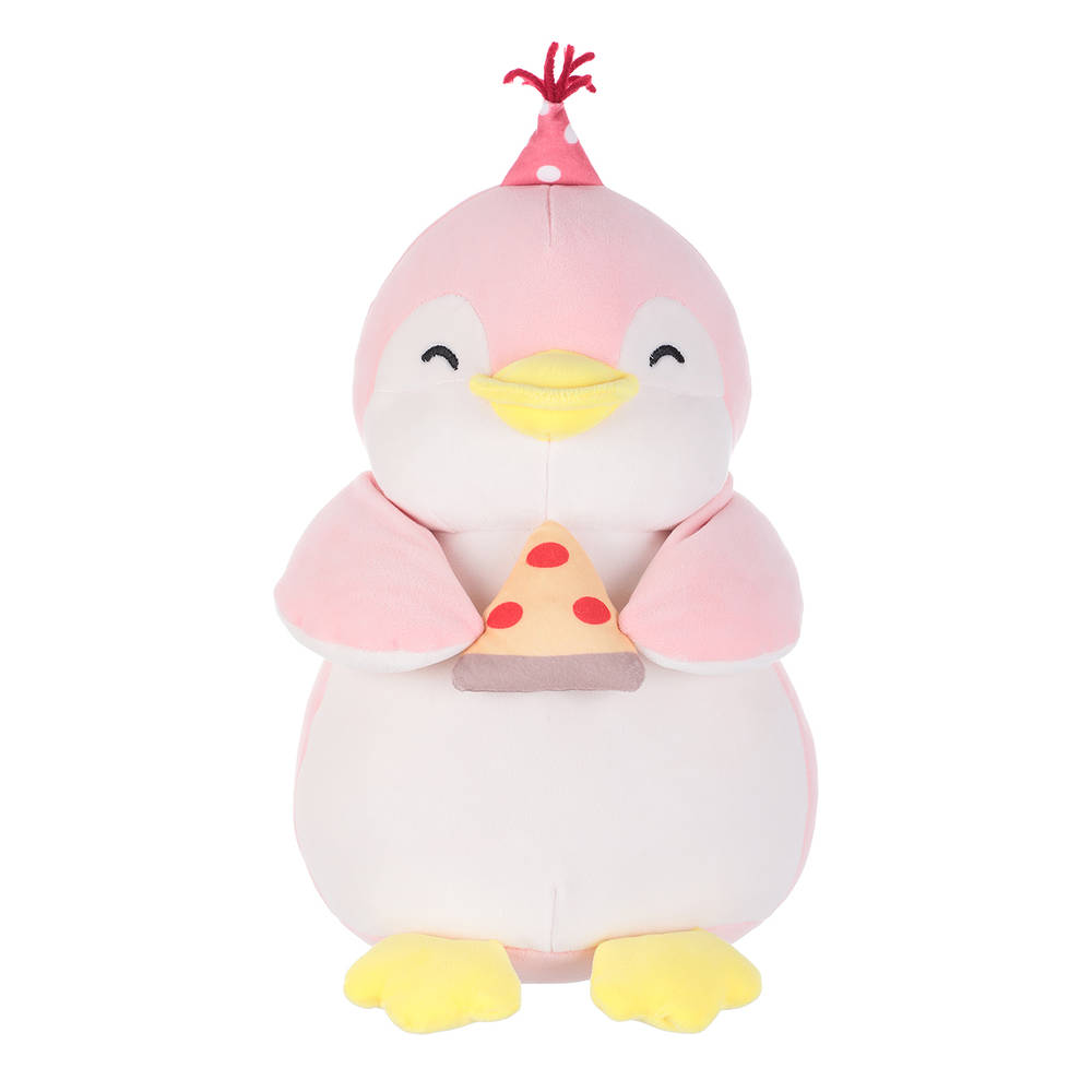 Pluche Pinguïn met pizza - roze