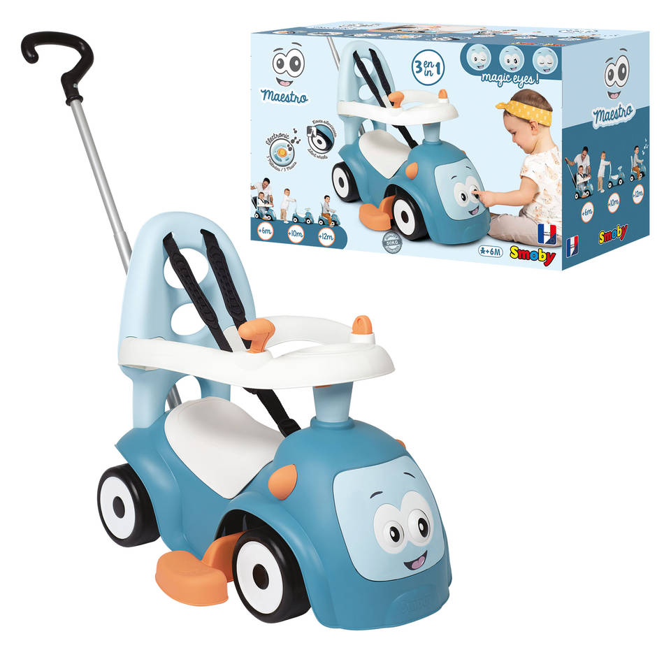 Maestro 3-in-1 duw- en loopauto - blauw