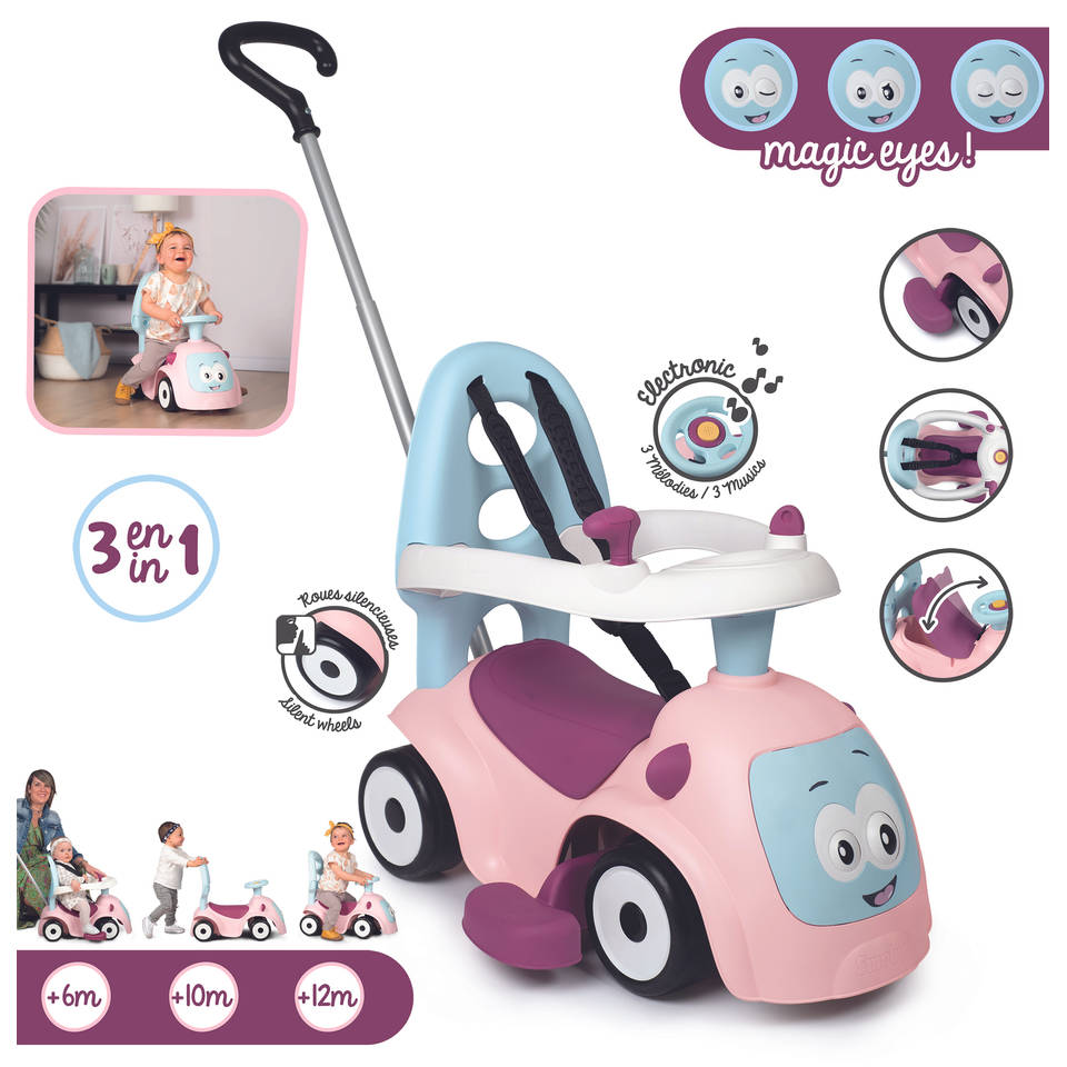 Maestro 3-in-1 duw- en loopauto - roze