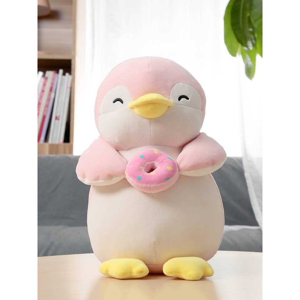 Miniso pluchen pinguïn met donut - roze