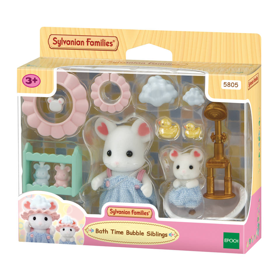 Sylvanian Families familie Marshmallow muis badtijd broer en zus